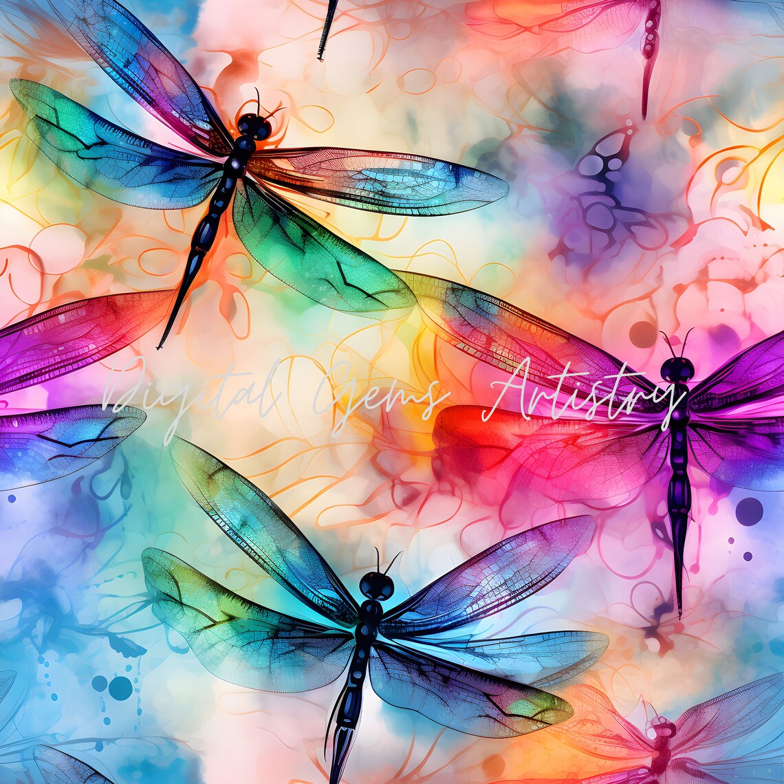 Alcohol Ink Dragonflies Digital Paper 8 Designs SEAMLESS - Etsy