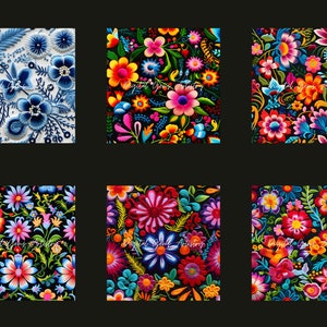 Mexican Embroidery Flowers Digital Paper - 18 Designs - SEAMLESS ...
