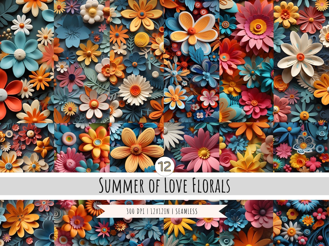 3D Daisies Seamless Retro 3D Flowers Digital Paper- 12 Designs-seamless ...