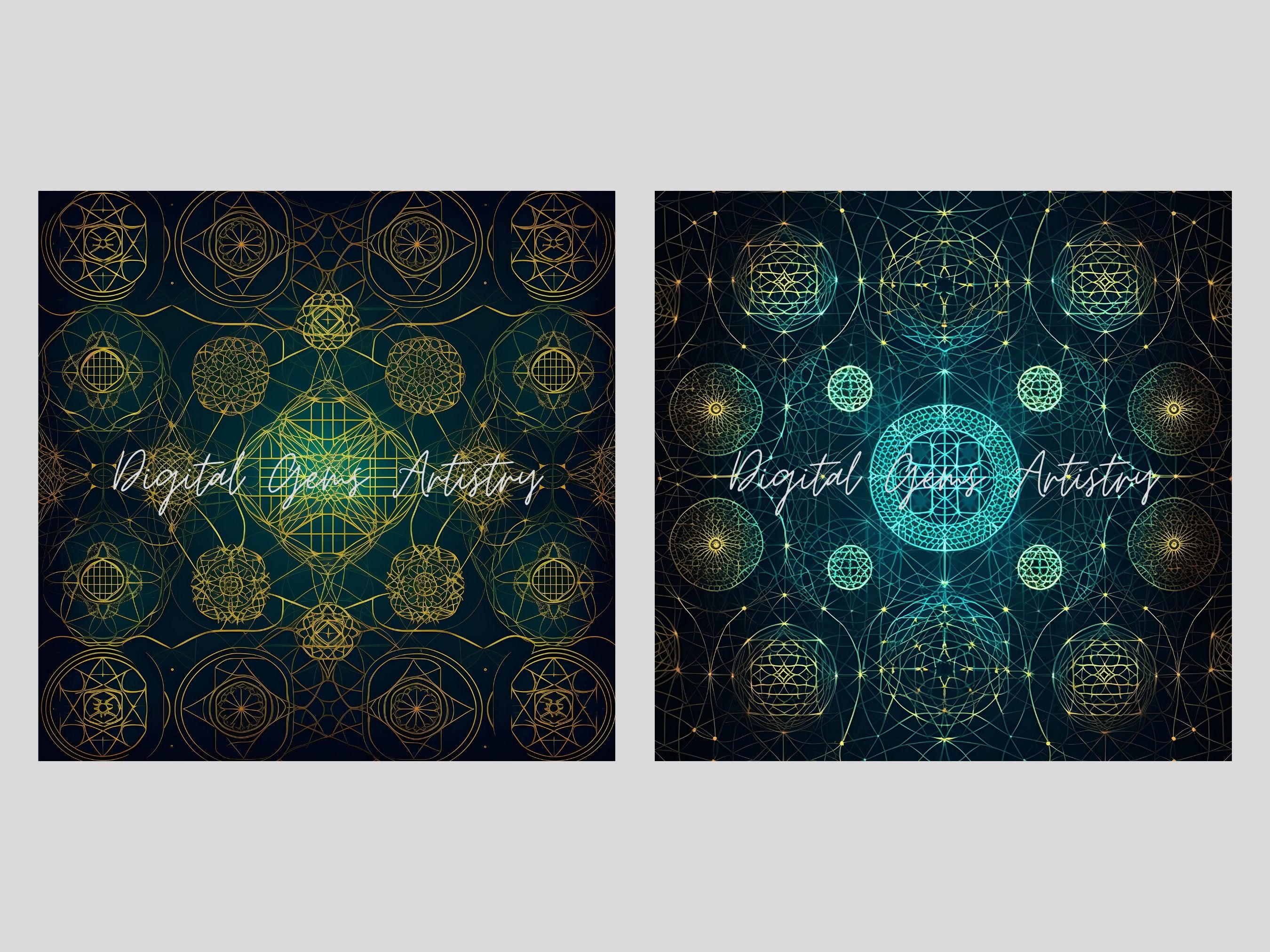 Gold Sacred Geometry Digital Paper 10 Designs SEAMLESS Patterns Universe Geometric Designs ...
