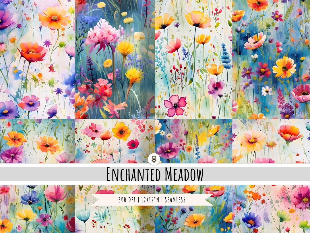 Watercolor Meadow Flowers Digital Paper- 8 Designs - SEAMLESS Patterns ...