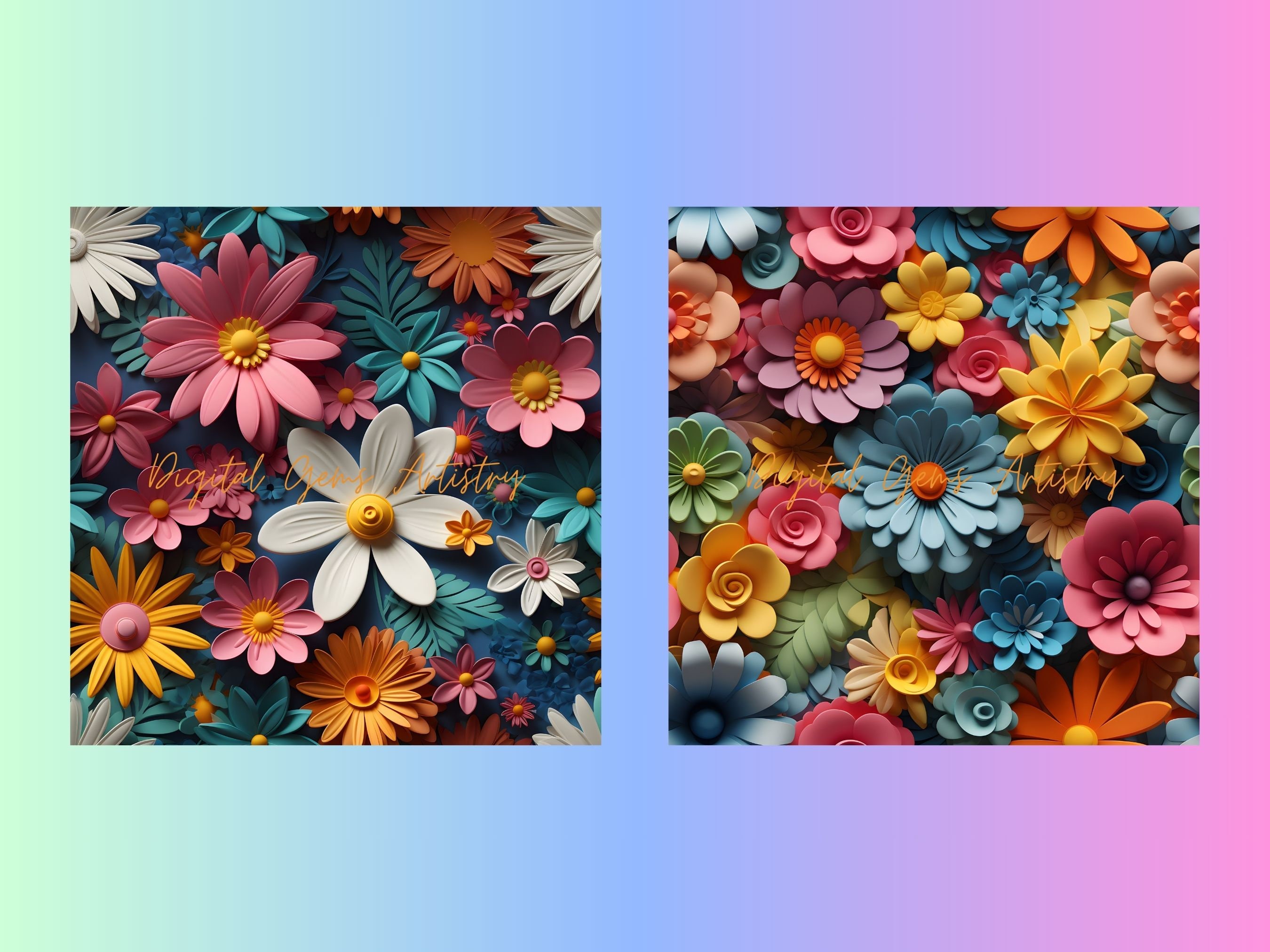 3D Daisies Seamless Retro 3D Flowers Digital Paper 12 Designs-seamless ...