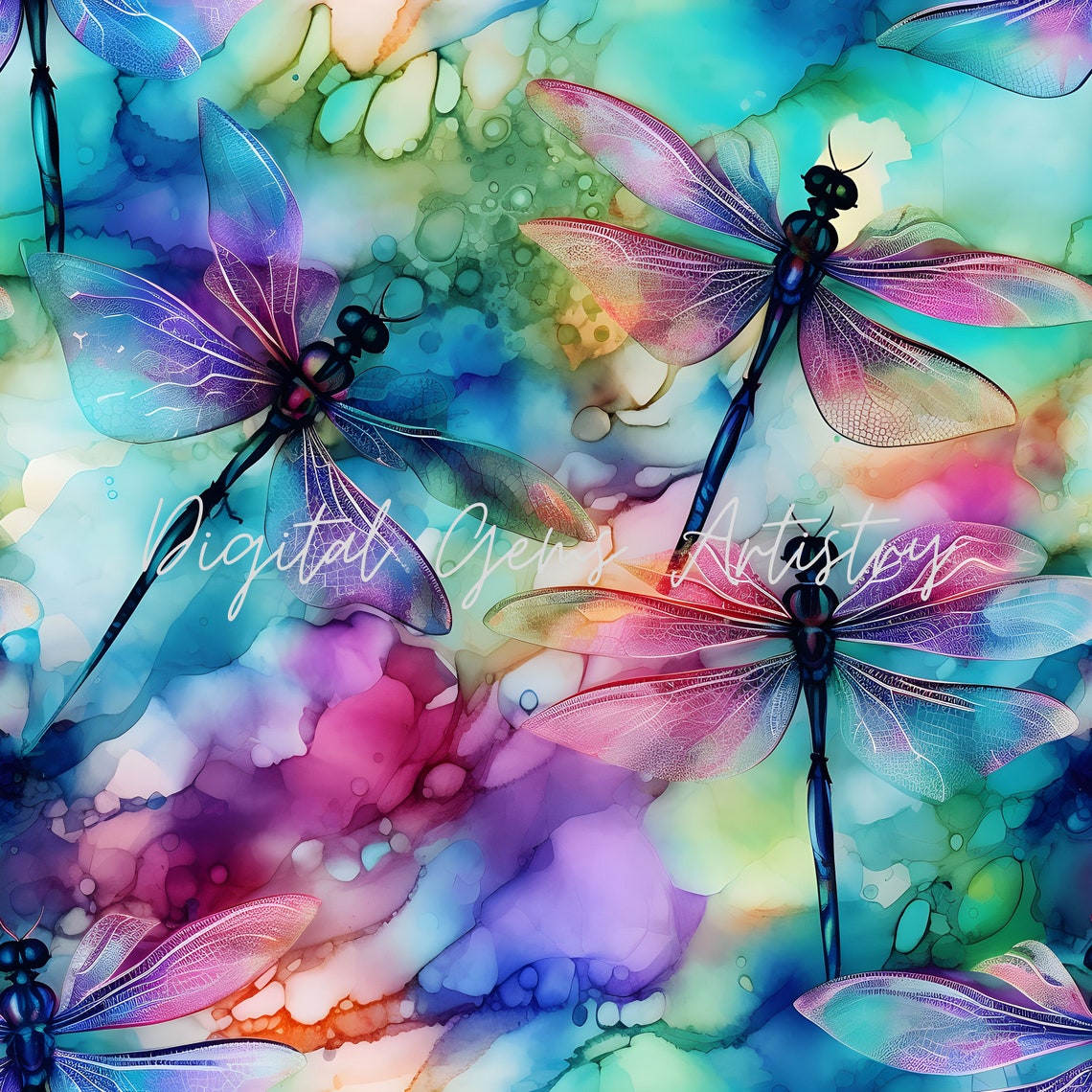 Alcohol Ink Dragonflies Digital Paper 8 Designs SEAMLESS - Etsy
