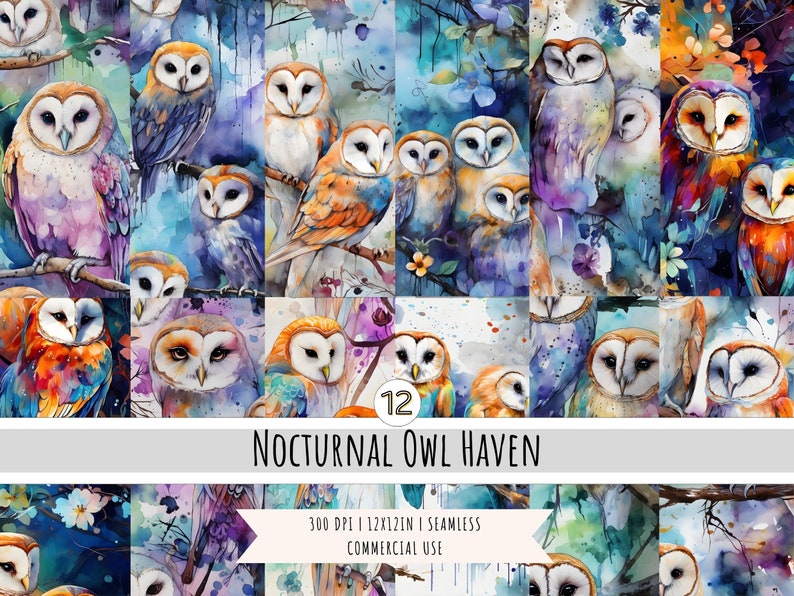 Alcohol Ink Owls Digital Paper 12 Designs SEAMLESS Patterns Sublimation ...