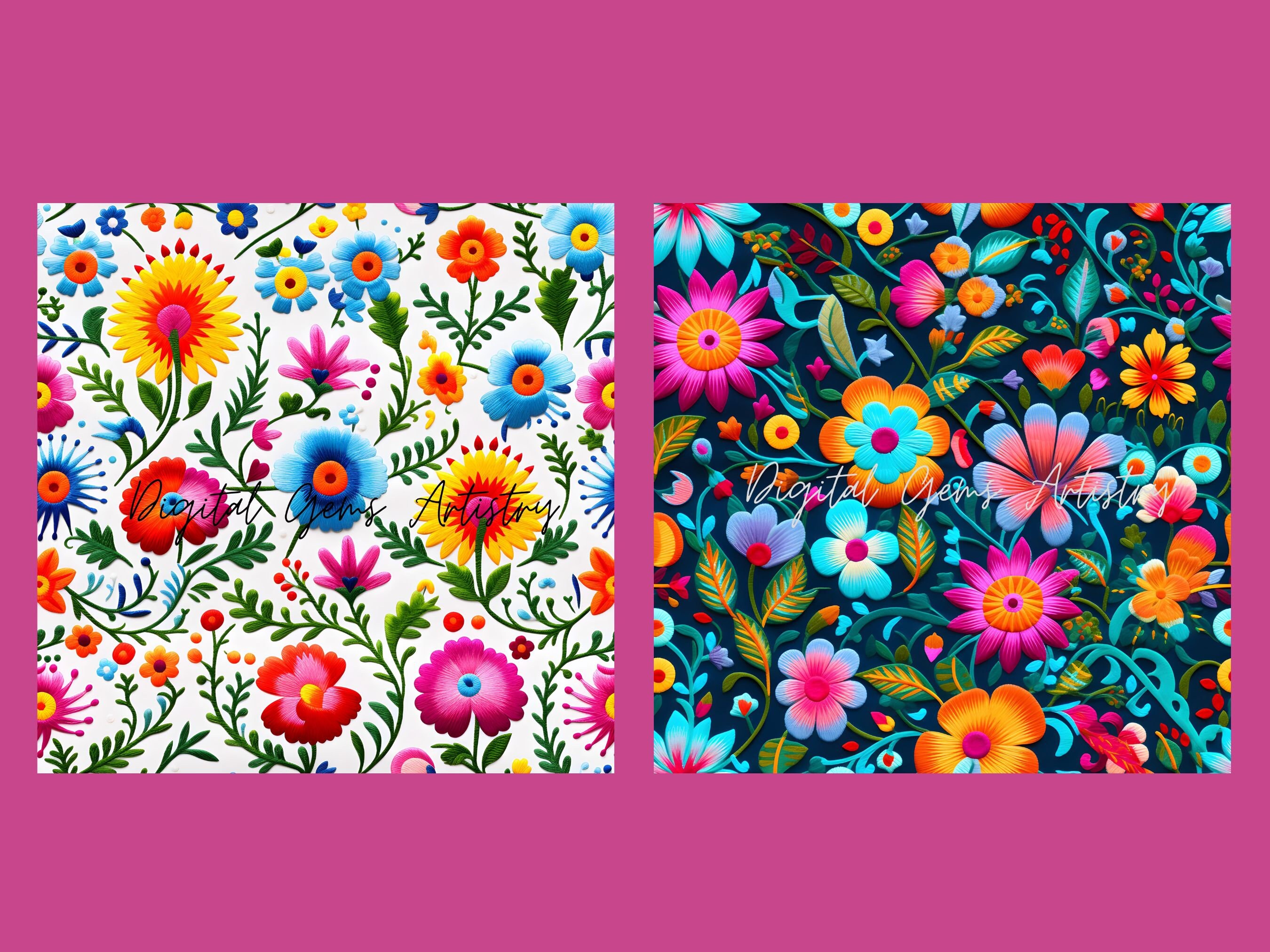 Mexican Embroidery Flowers Digital Paper - 12 Designs - SEAMLESS ...