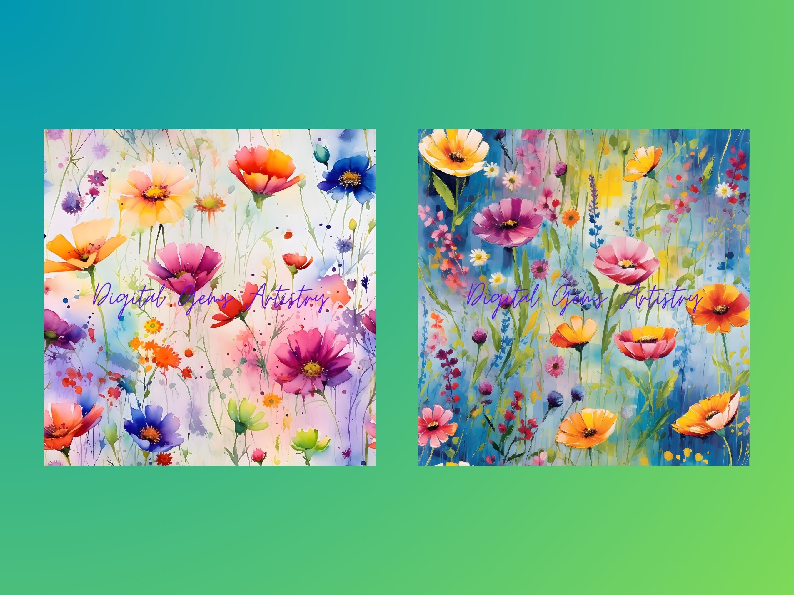 Watercolor Meadow Flowers Digital Paper 8 Designs SEAMLESS Patterns ...