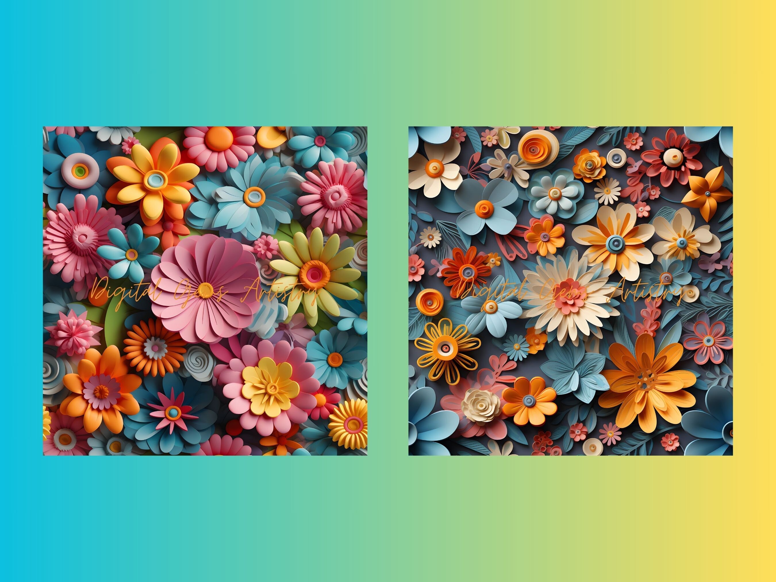 3D Daisies Seamless Retro 3D Flowers Digital Paper- 12 Designs-seamless ...