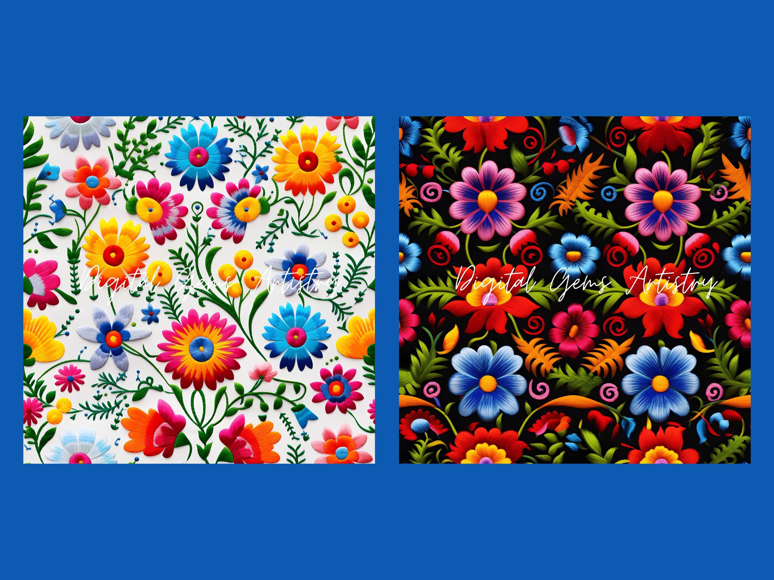 Mexican Embroidery Flowers Digital Paper - 12 Designs - SEAMLESS ...