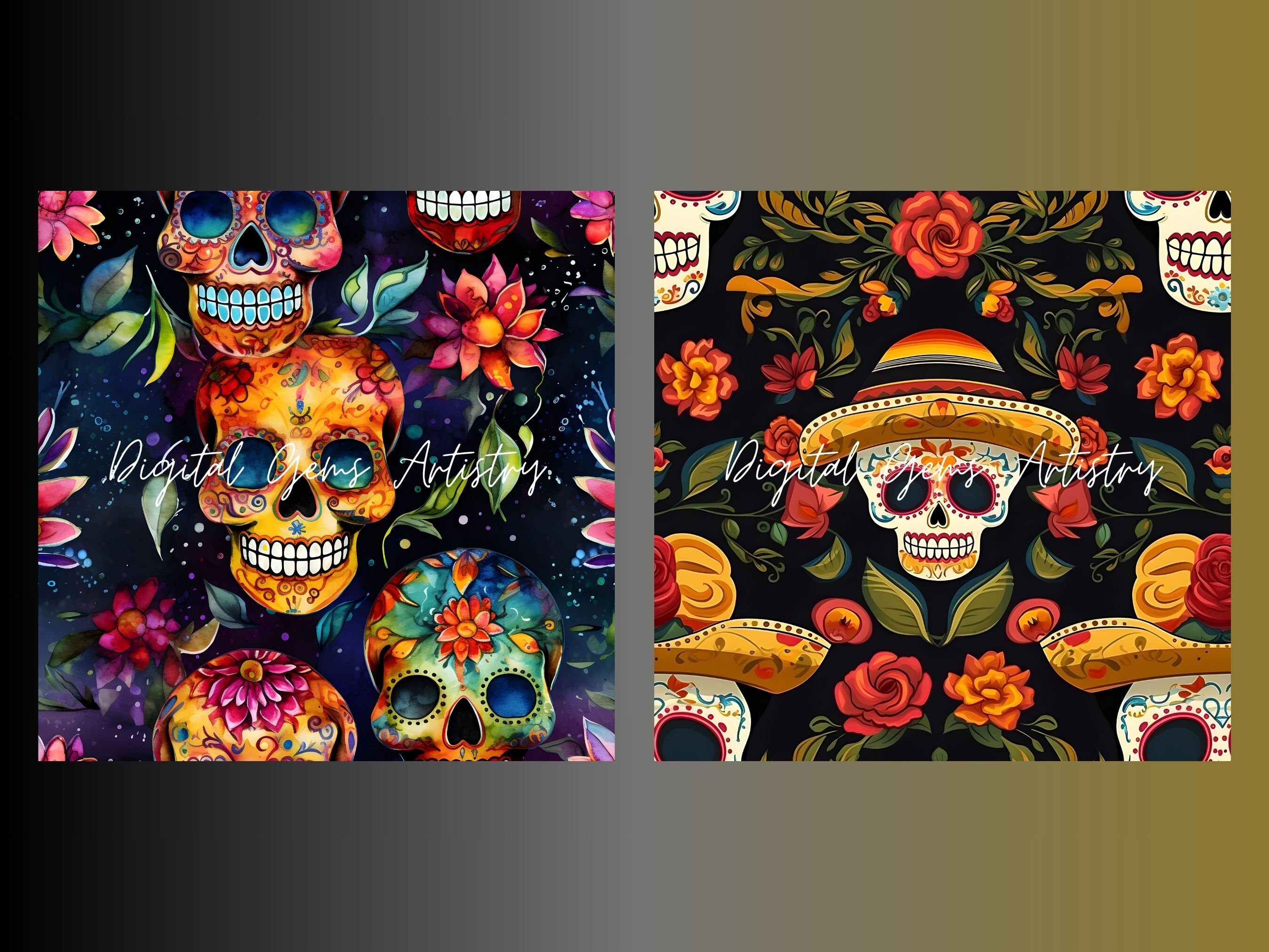 Day of the Dead Digital Paper SEAMLESS 8 Designs Sugar Skulls Dia De ...