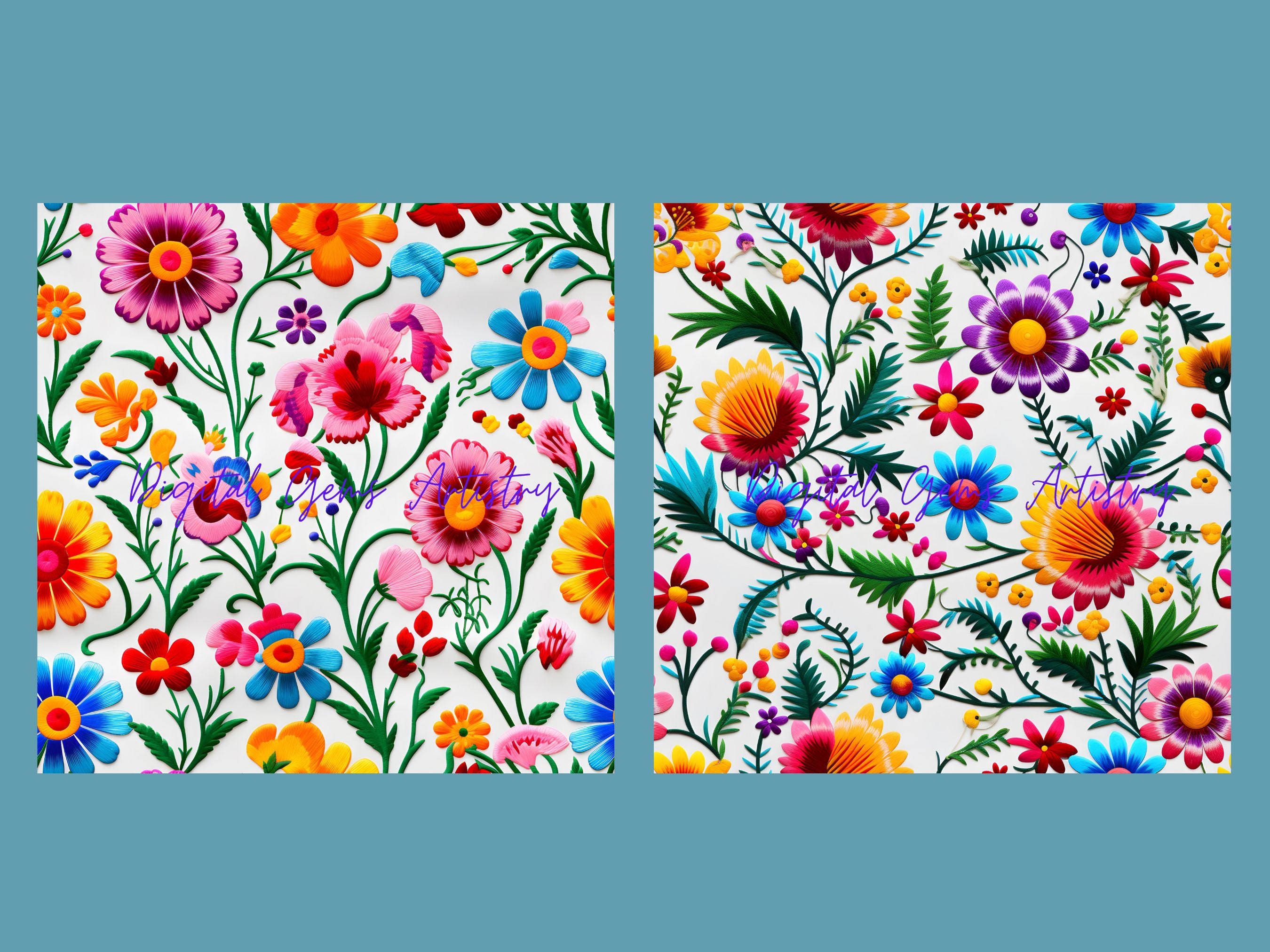Mexican Embroidery Flowers Digital Paper - 12 Designs - SEAMLESS ...