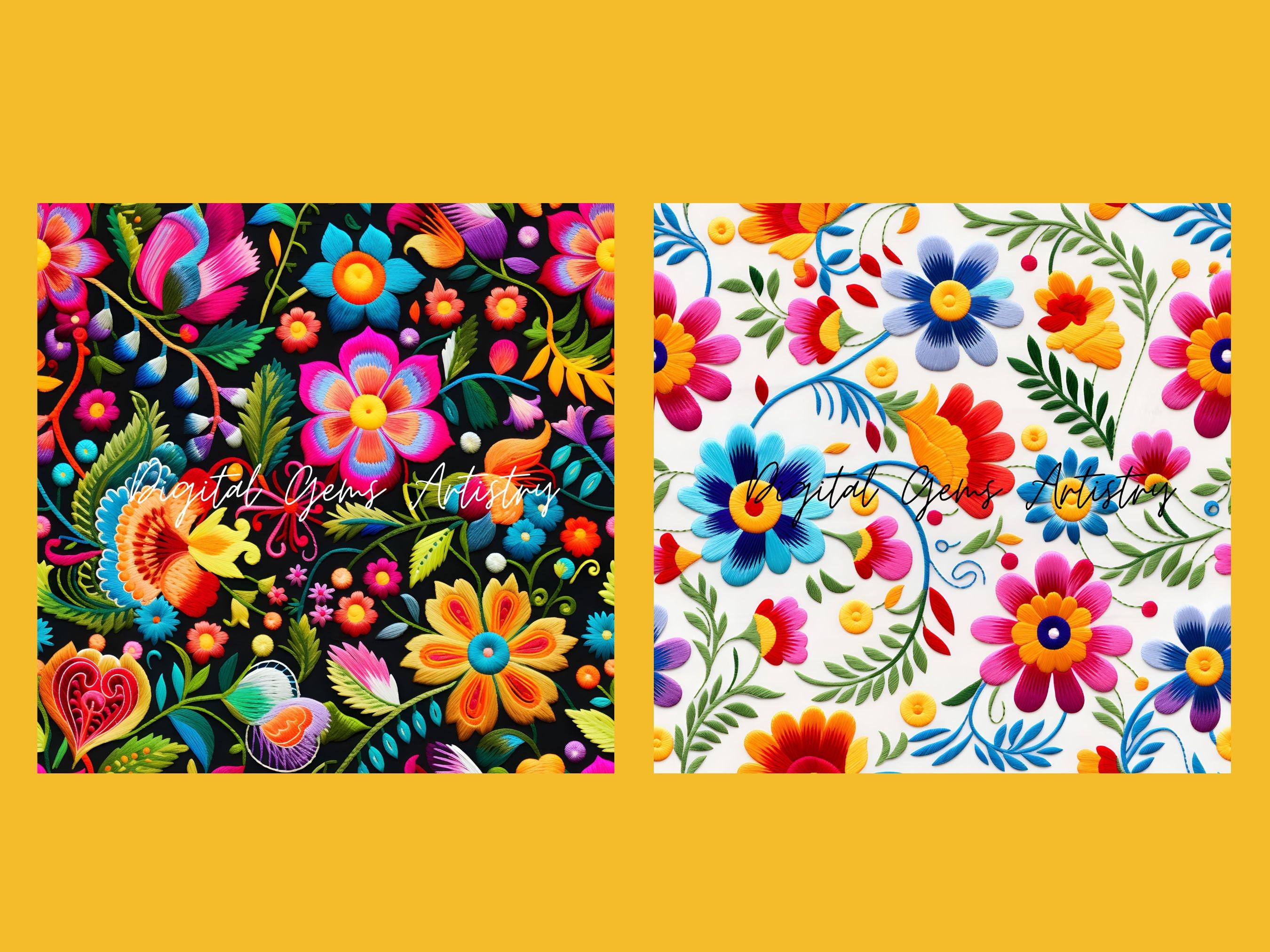 Mexican Embroidery Flowers Digital Paper - 12 Designs - SEAMLESS ...
