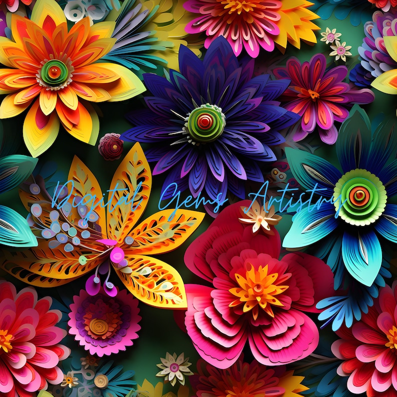 3D Floral Medley Digital Paper 6 Designs SEAMLESS Patterns 3d Flower ...