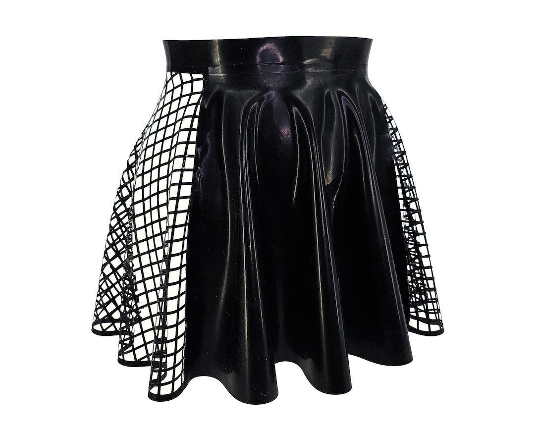 XXS-XL Lasercut Latex Fishnet Panelled Full Circle Skater Skirt - Etsy