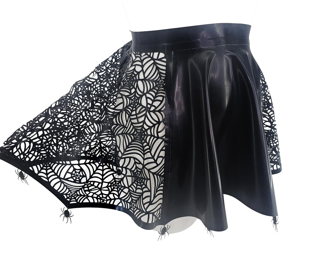 XXS-XL Lasercut Latex Spiderweb Panelled Full Circle Skater Skirt With ...