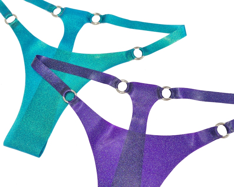Glitter Pattern Latex Thong With Rings Silver Or Gold Rings Etsy