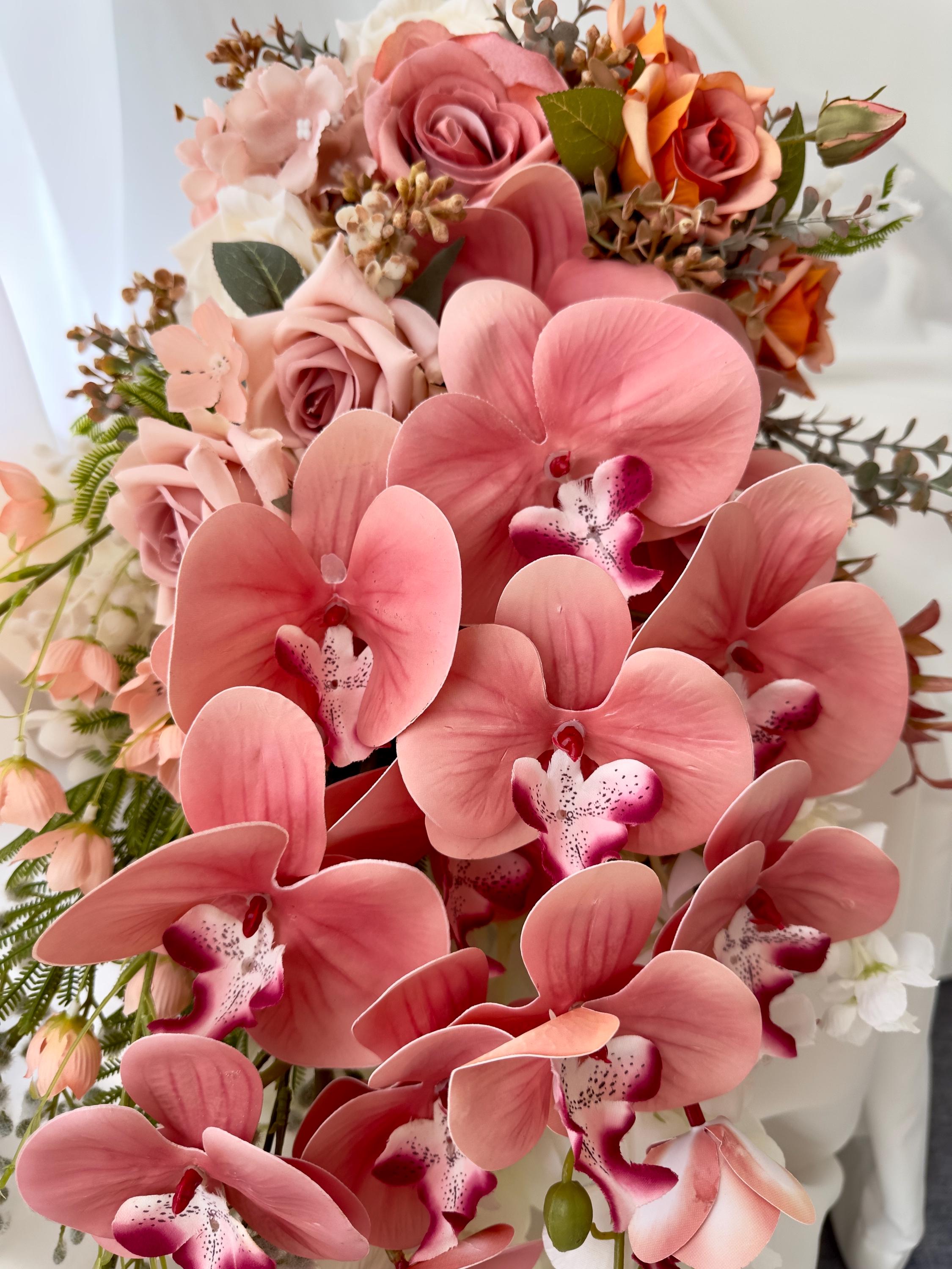 Cascading Orchid & Rose Wedding Bridal Bouquet Artificial - Rust, Mauve ...