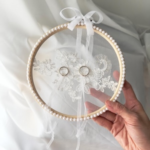 Personalized Lace & Pearl Wedding Ring Bearer Hoop: Rustic Elegant ...