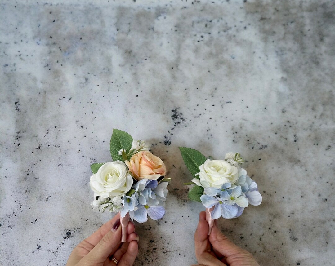 Hydrangea Boutonnière Corsage: Peach, Blush, Blue Wedding Accessory - Etsy