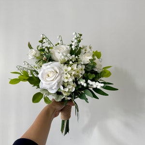 Petite White Rose Wedding Bouquet 10"/ Mini Hand-tied White Rose ...