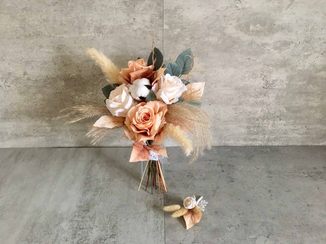 Rust Orange Bouquet With Pampas Grass 12/ Vintage Rustic Wedding ...