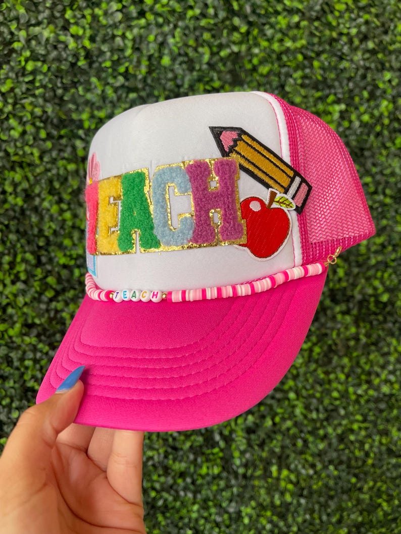 Teacher Patch Trucker Hat With Colorful Letters, Back to School Hats ...