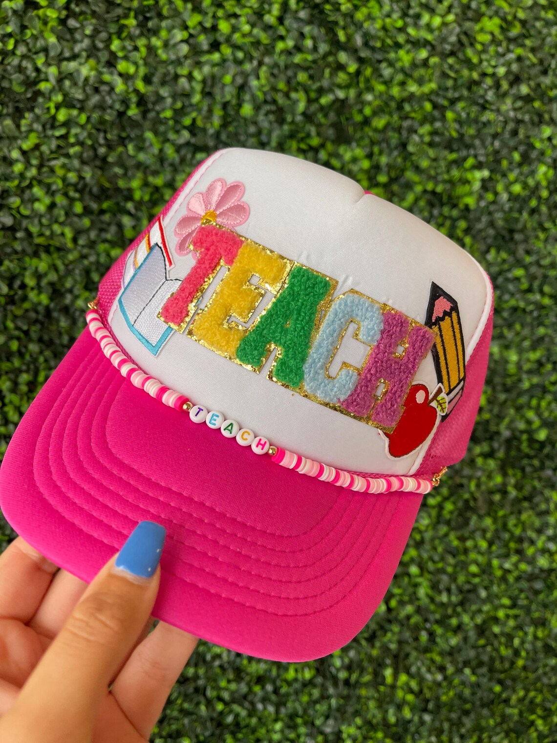 Teacher Patch Trucker Hat With Colorful Letters, Back to School Hats ...