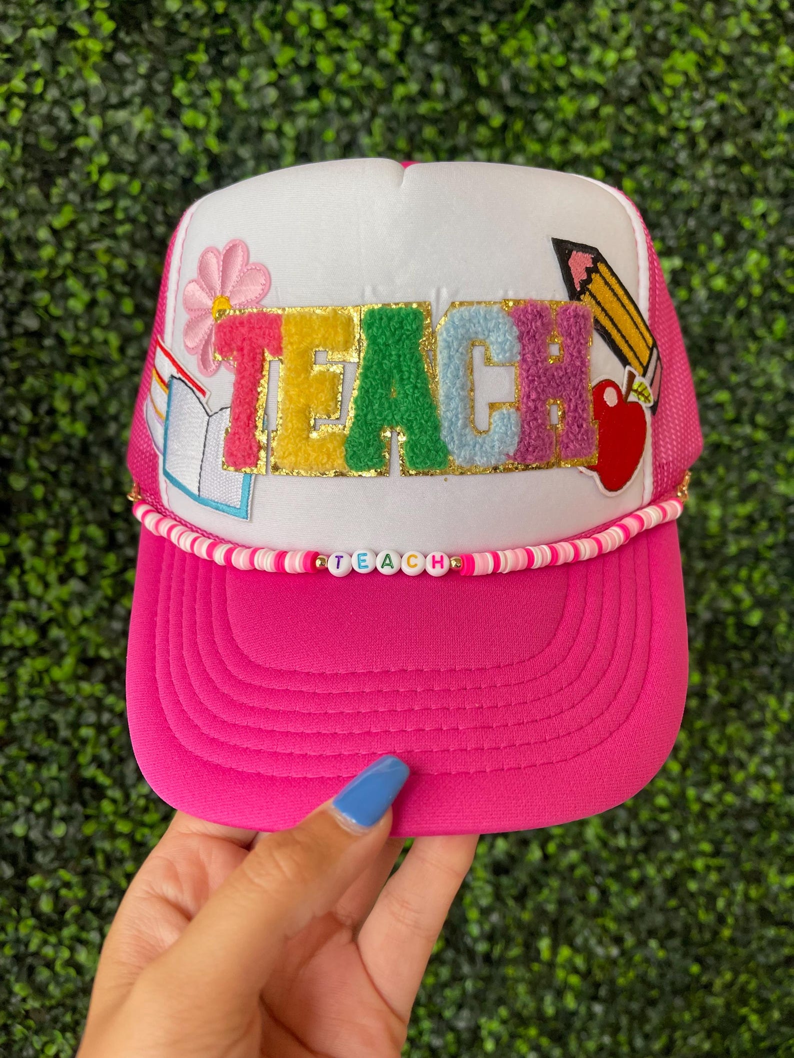 Teacher Patch Trucker Hat With Colorful Letters, Back to School Hats ...