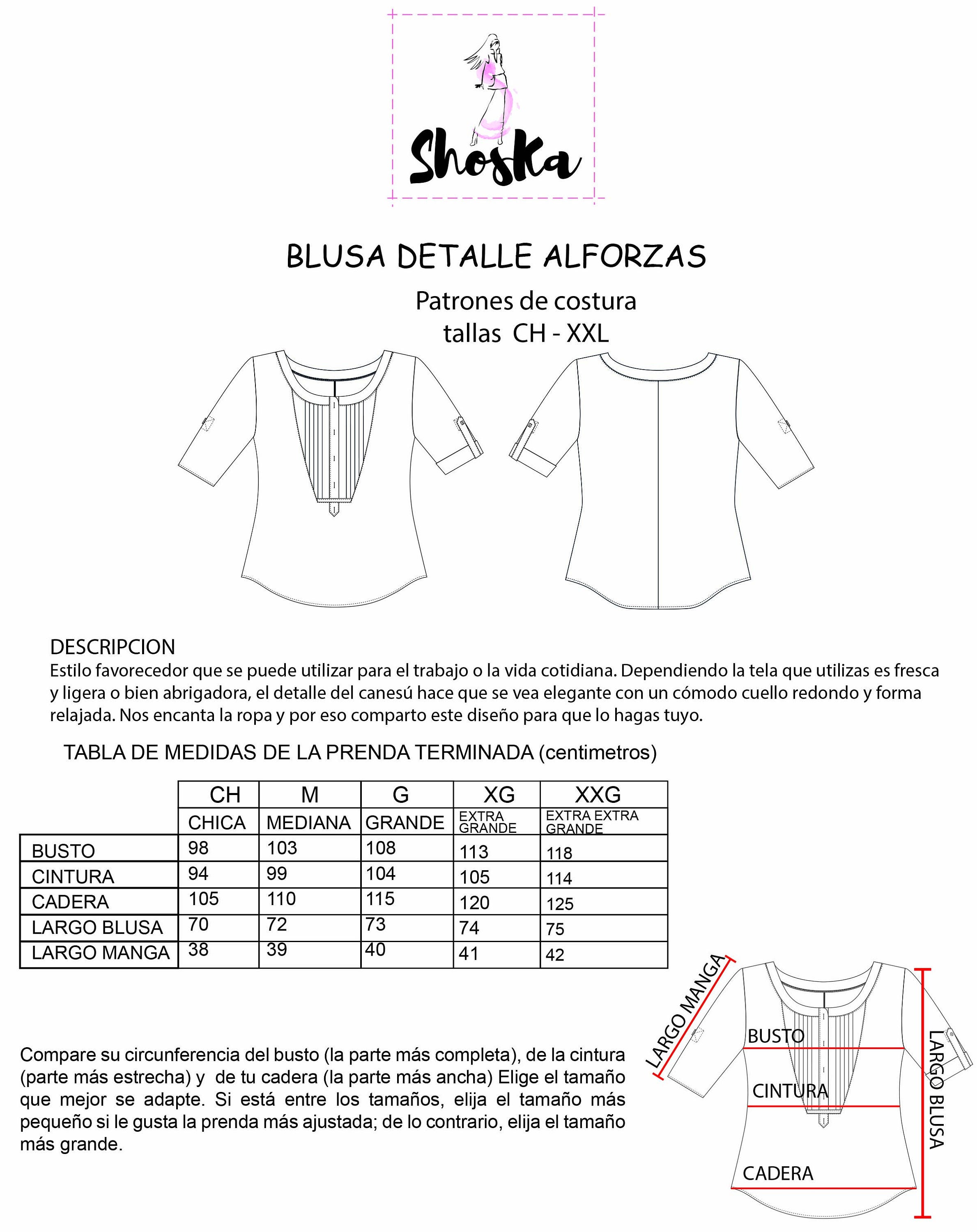 Molde para Blusa de dama, Tallas chica a extra extra grande. Patrón PDF ...