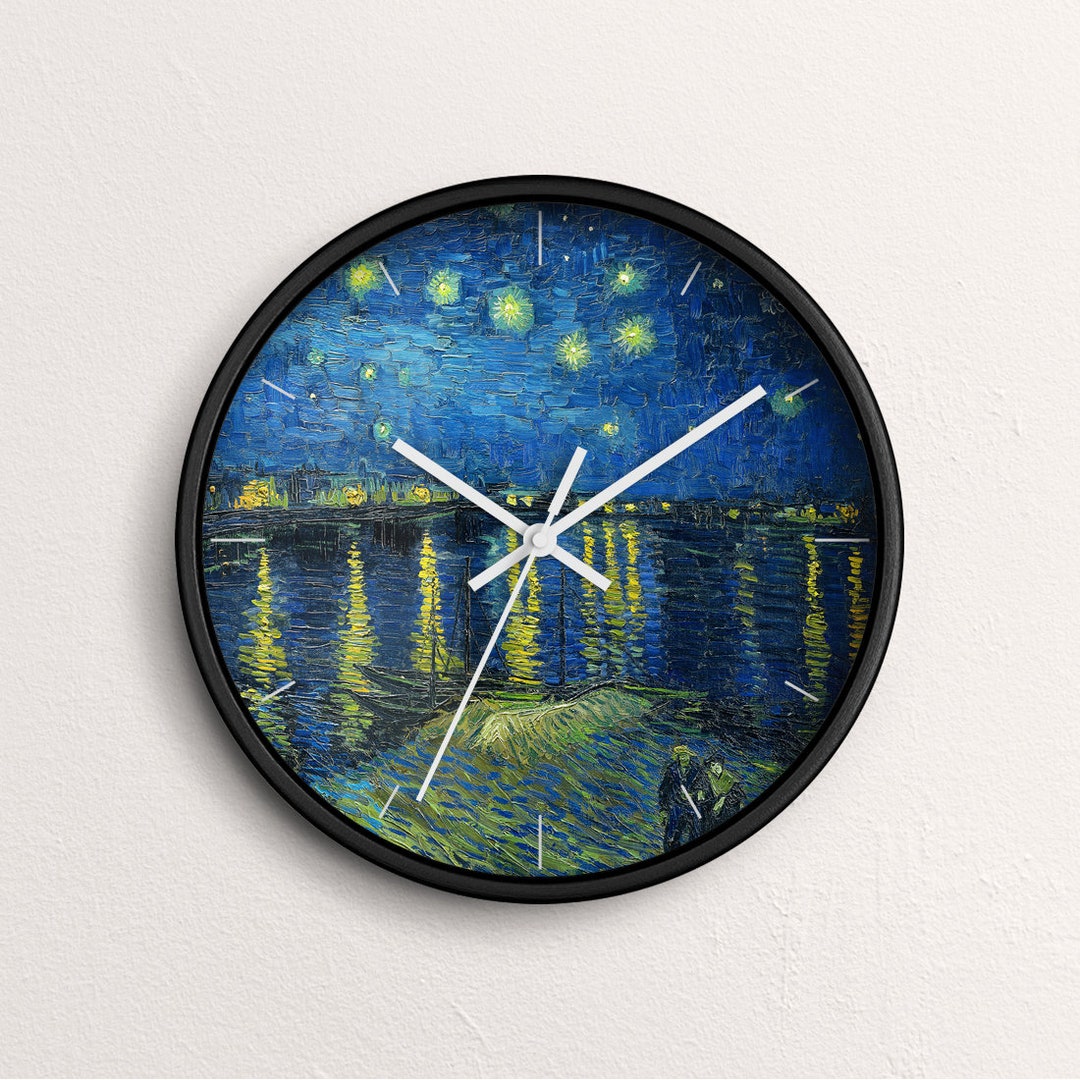 Van Gogh "starry Night Over Rhone" Wall Clock Fine Art Clock Black ...