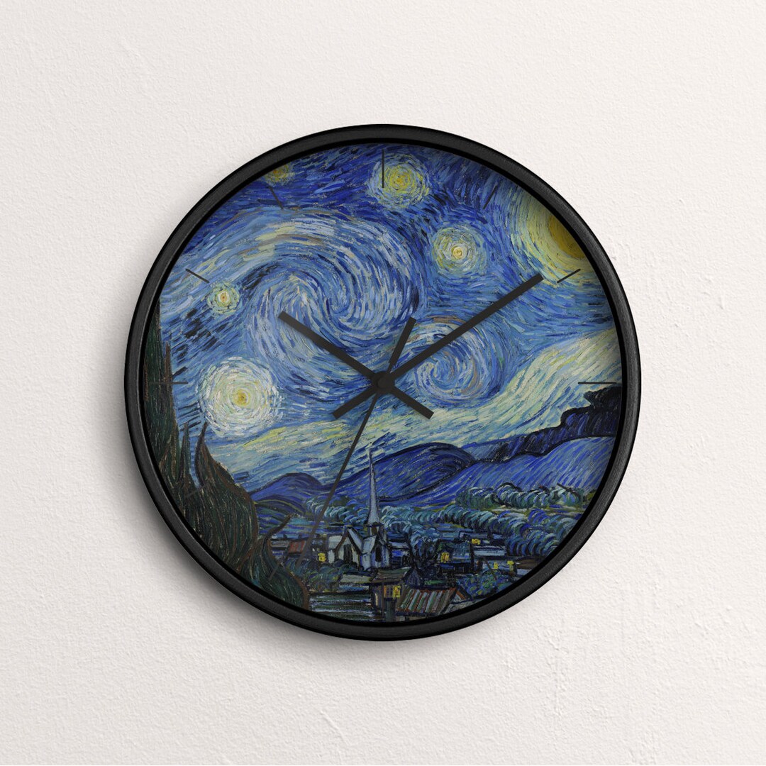 Vincent Van Gogh "starry Night" Wall Clock Fine Art Clock Black Wooden ...