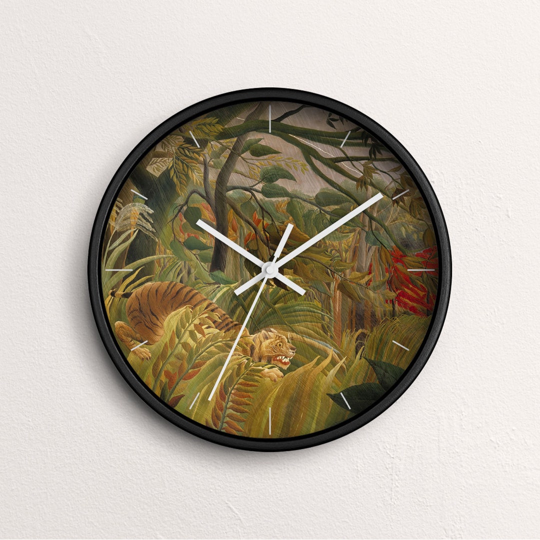 Henri Rousseau tiger in a Tropical Storm Wall Clock Fine Art Clock ...