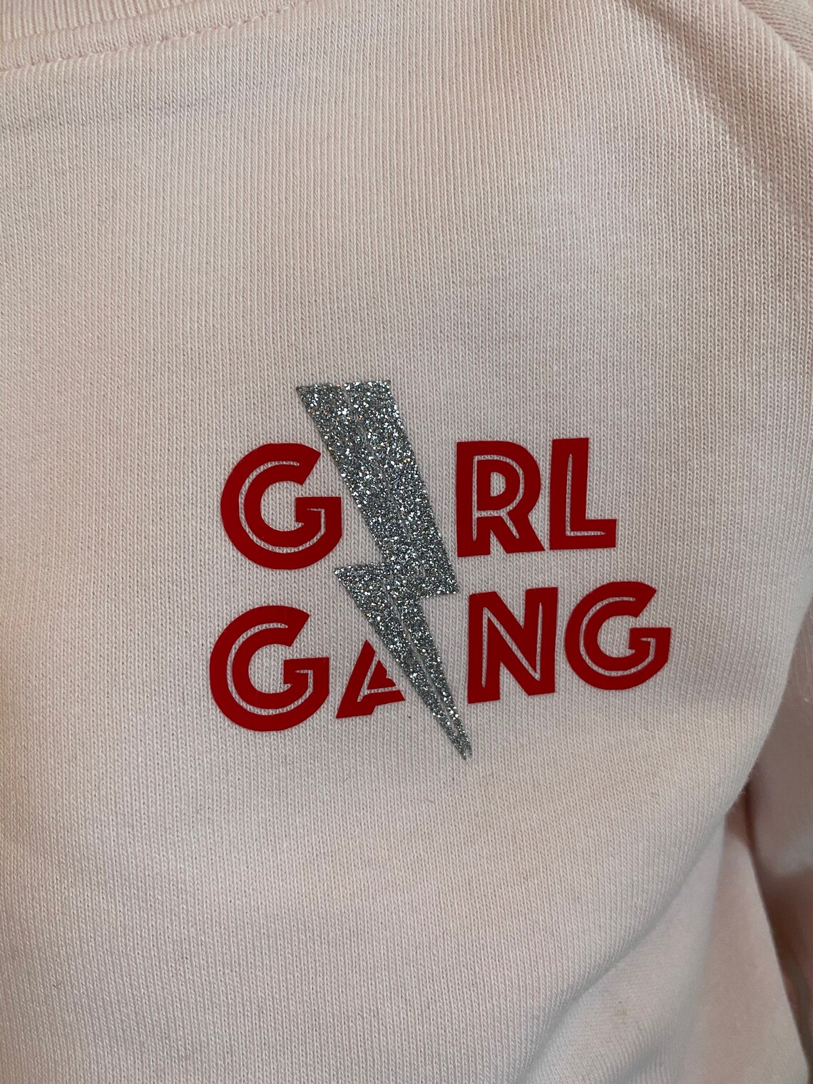 Pink Girl Gang Sweater Powder Pink Lightening Bolt Grey - Etsy