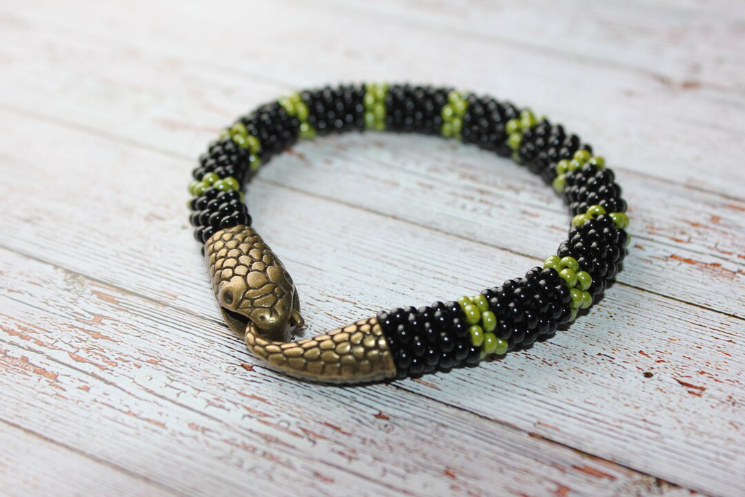 Snake Bracelet Black Green Snake Striped Snake Unisex Bracelet Beaded ...