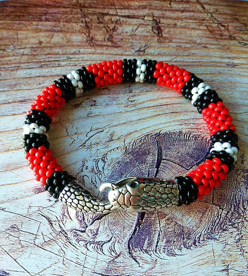 Snake Bracelet Kingsnake Bracelet Unisex Beaded Jewelry Red White Black ...
