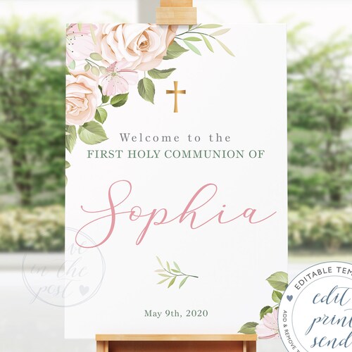 Ivory Pink Communion Welcome Sign First Holy Communion - Etsy