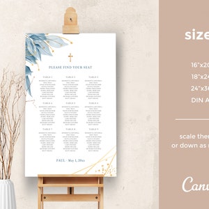 Blue First Holy Communion Seating Chart Template for Boy, Editable Seat ...