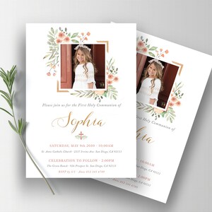 Terracotta First Communion Invitation With Photo, Girl First Holy ...