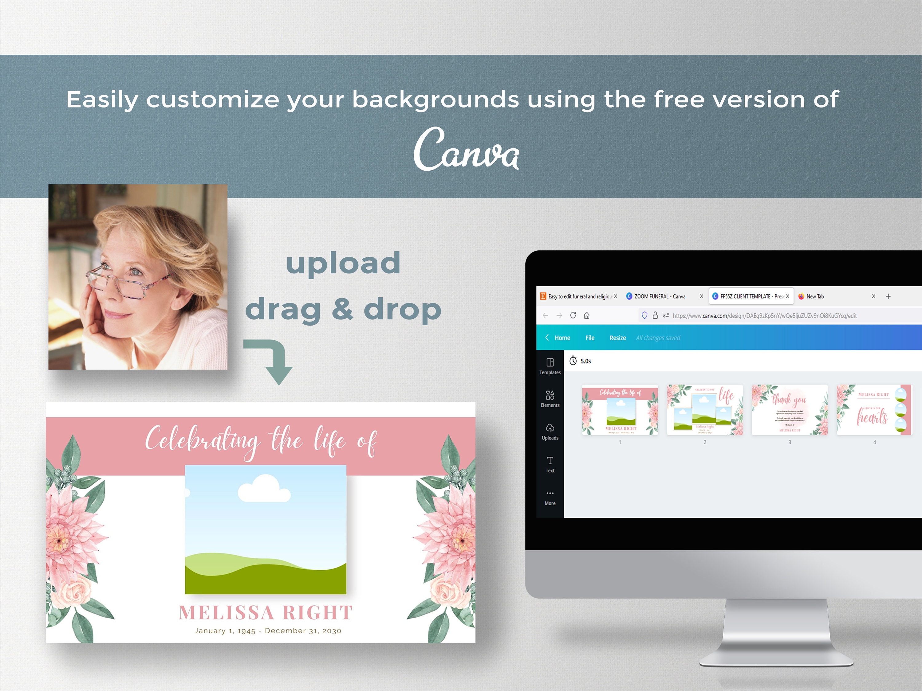 Dahlias ZOOM Funeral Background Templates Digital Template - Etsy