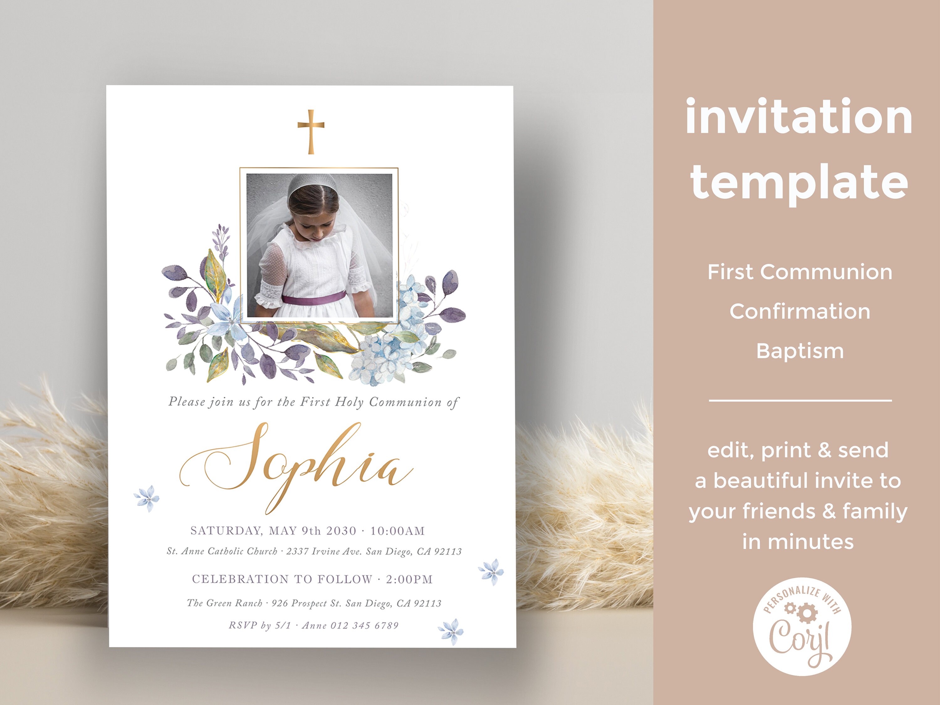 Editable First Communion Templates Set for Girl Holy | Etsy