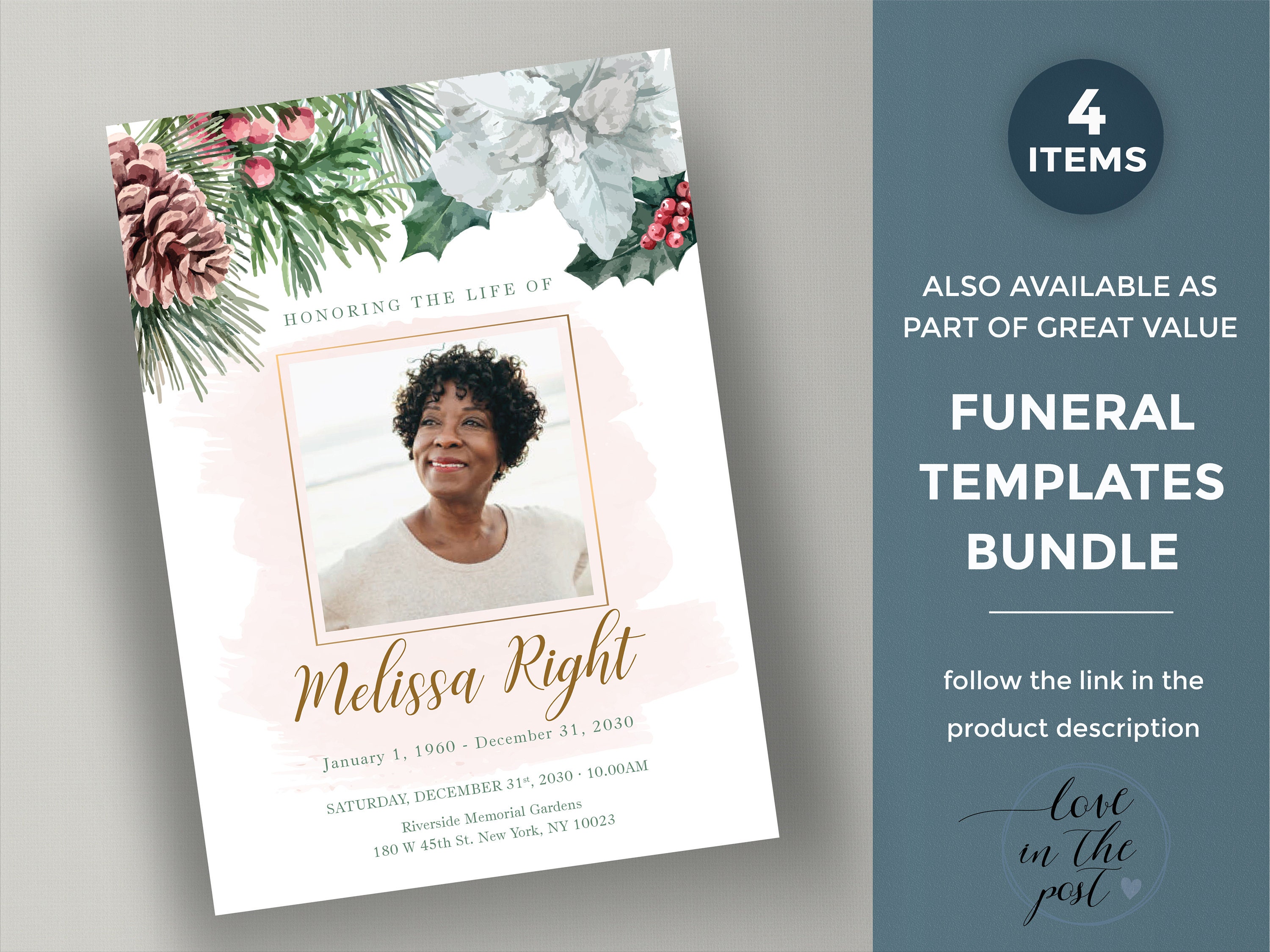 Editable Christmas Funeral Program Template Printable | Etsy