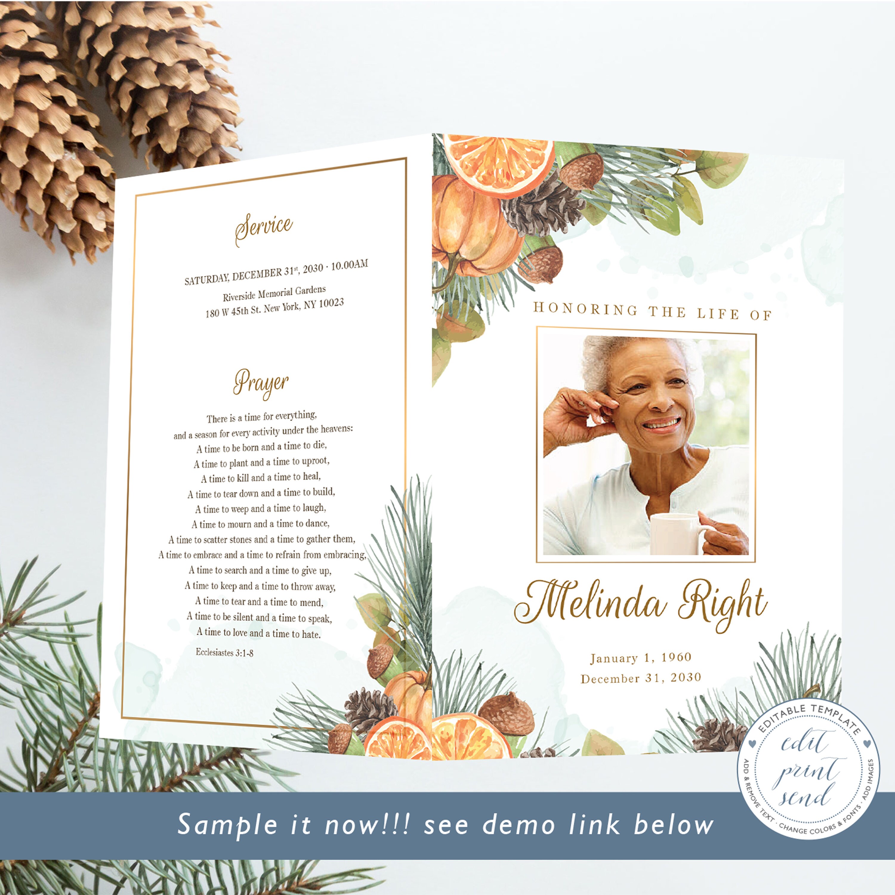 Fall Funeral Program Template Celebration of Life Floral | Etsy