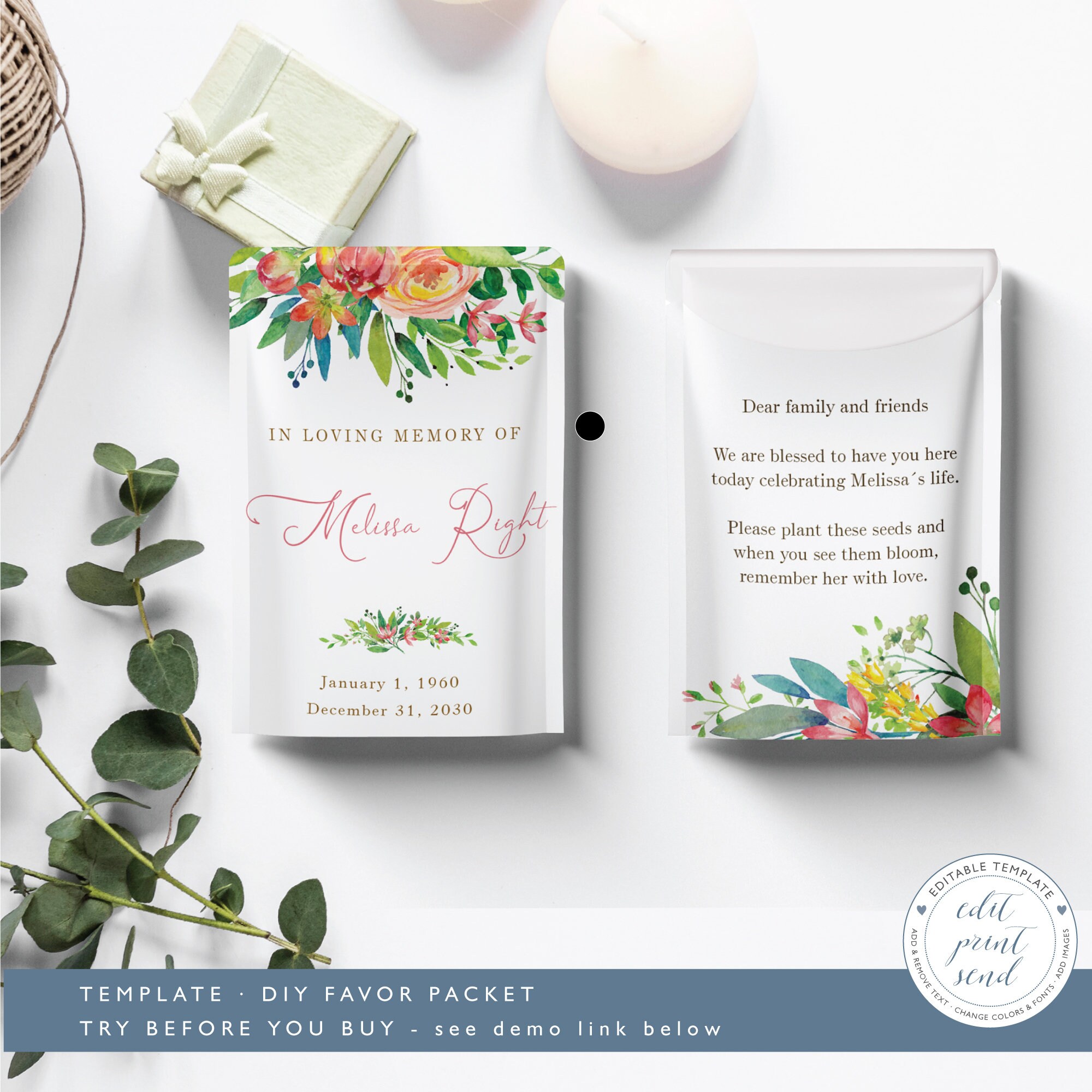 Bright Flowers Seed Packet for Funeral Memorial Seeds Favor - Etsy