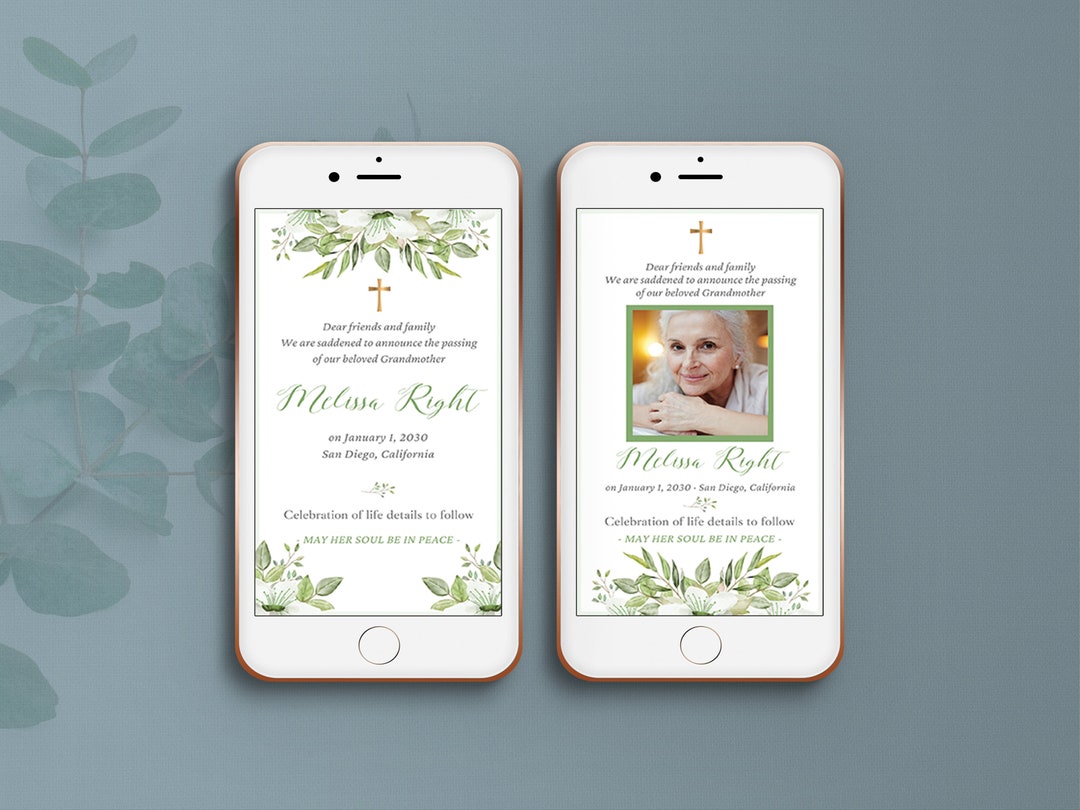 Electronic Death Announcement Template for Woman, Smartphone Funeral ...