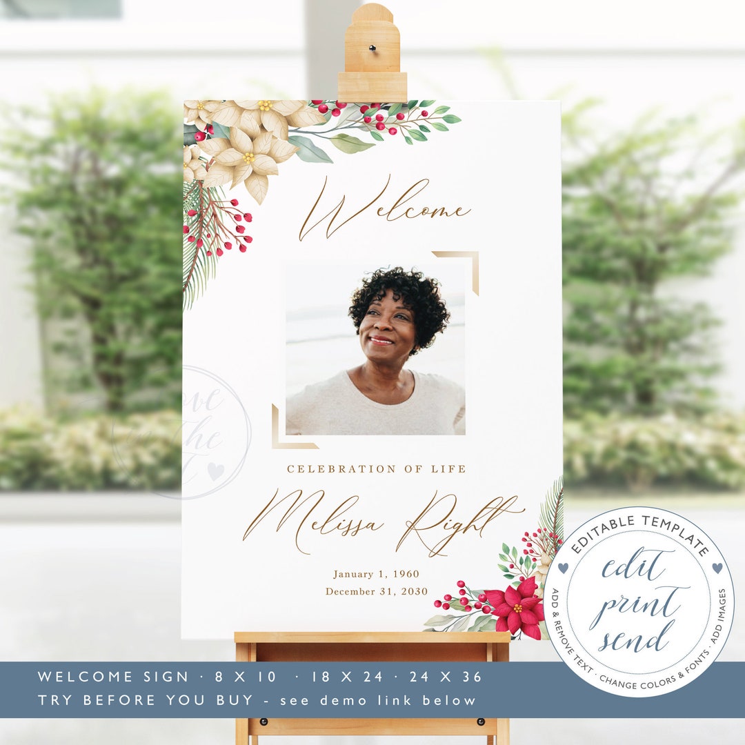 Christmas Memorial Welcome Sign Template, Printable Funeral Template ...