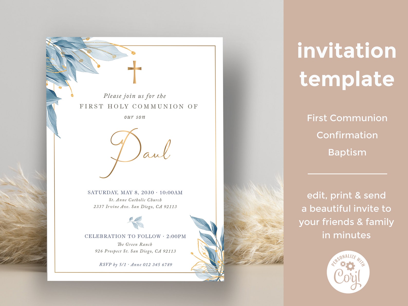 Boy First Communion Templates Set Holy Communion Invitation - Etsy
