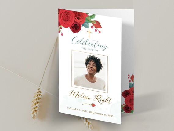 Red Roses Funeral Program Template for Woman Editable Funeral - Etsy