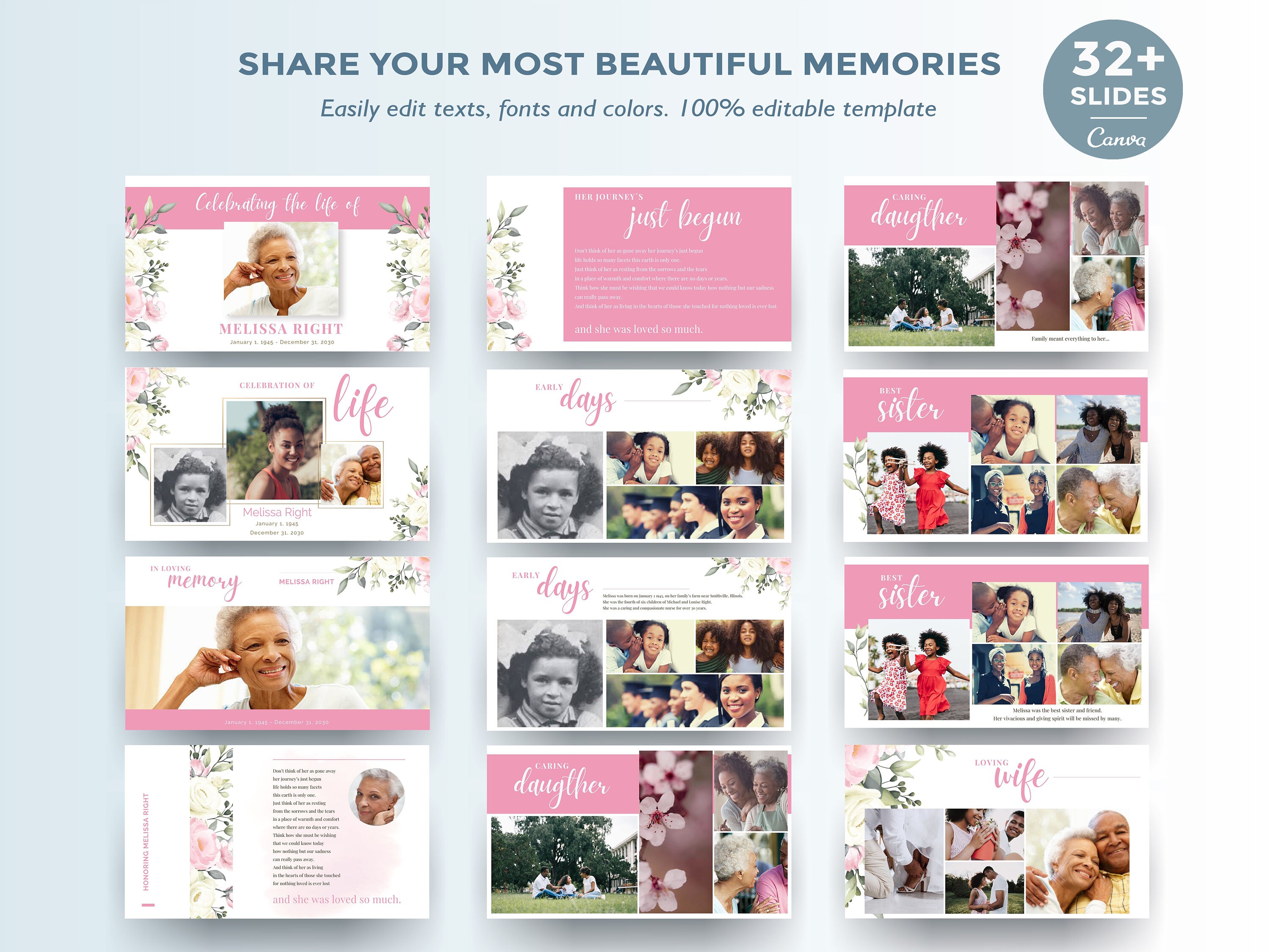 Elegant Celebration of Life Slideshow for Woman, Floral Memorial Video ...