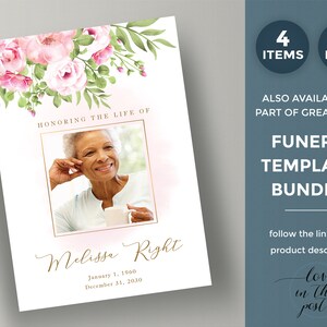 Pink Roses Memorial Card for Remembrance, Celebration of Life Floral ...