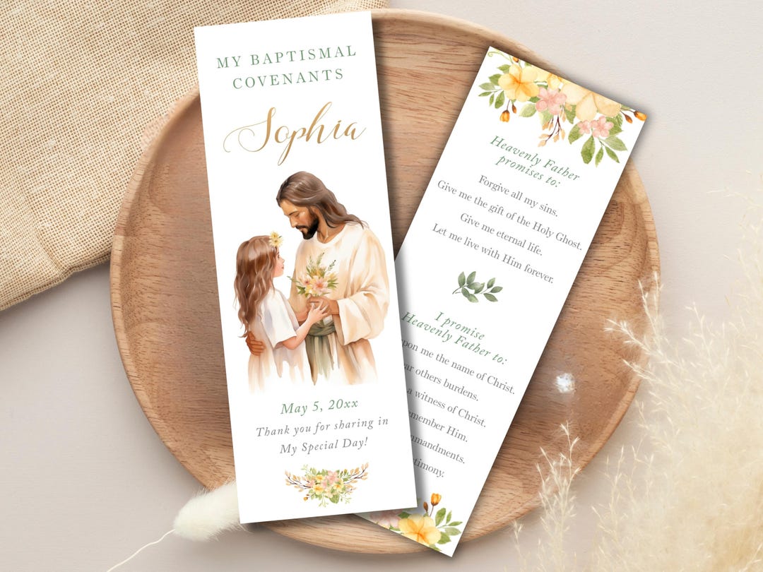Baptismal Covenants Bookmark for Girl, Editable Template, Jesus and ...