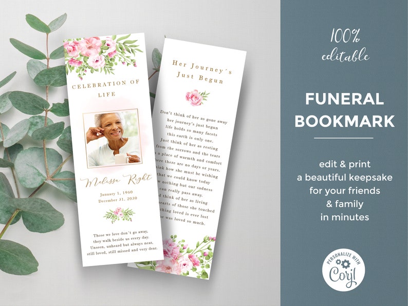 Pink Roses Memorial Card for Remembrance Celebration of Life - Etsy